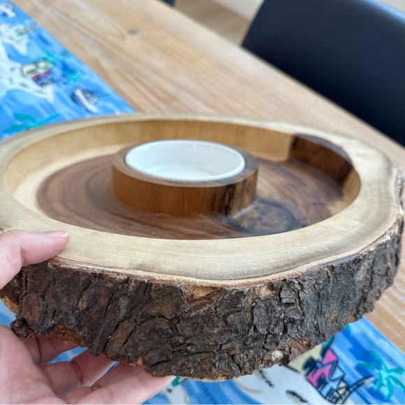 Kitchen | Acacia Wood Live Edge Chips Dip Bowl Rustic Tree Bark Chip ...